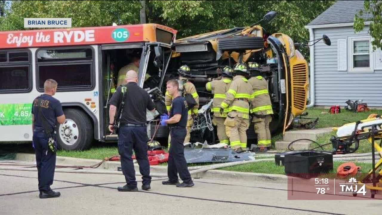 VIDEO: City bus crashes into school bus in Racine, Flight for Life ...