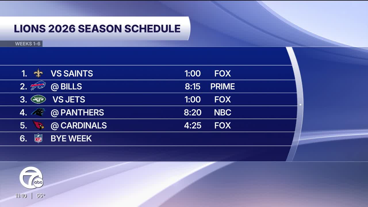 Detroit Lions' schedule includes 8 nationally televised games