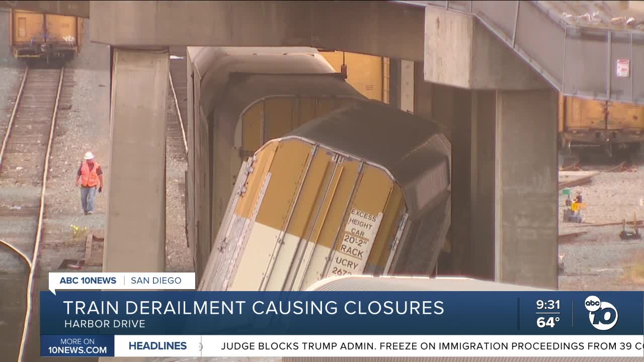 Train derailment causes road closure on Harbor Drive