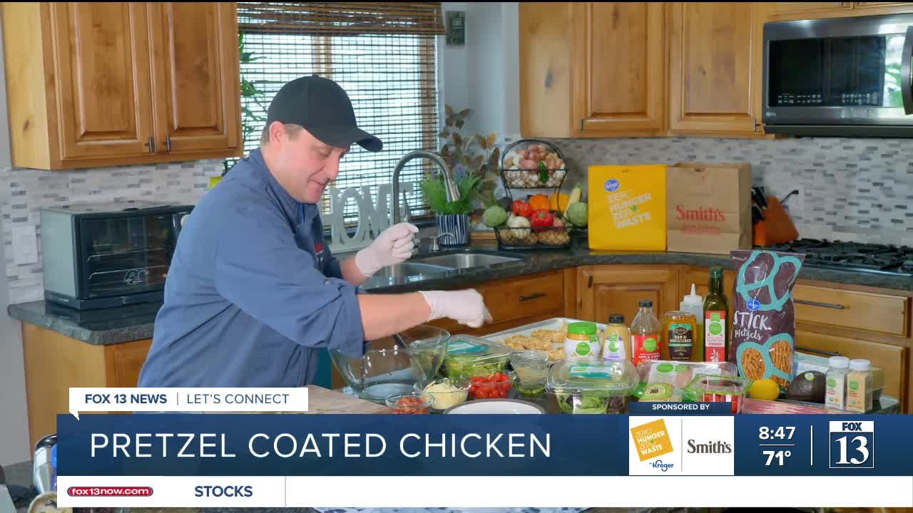 Smith's Chef Jeff's recipe for pretzel coated chicken with a green ...